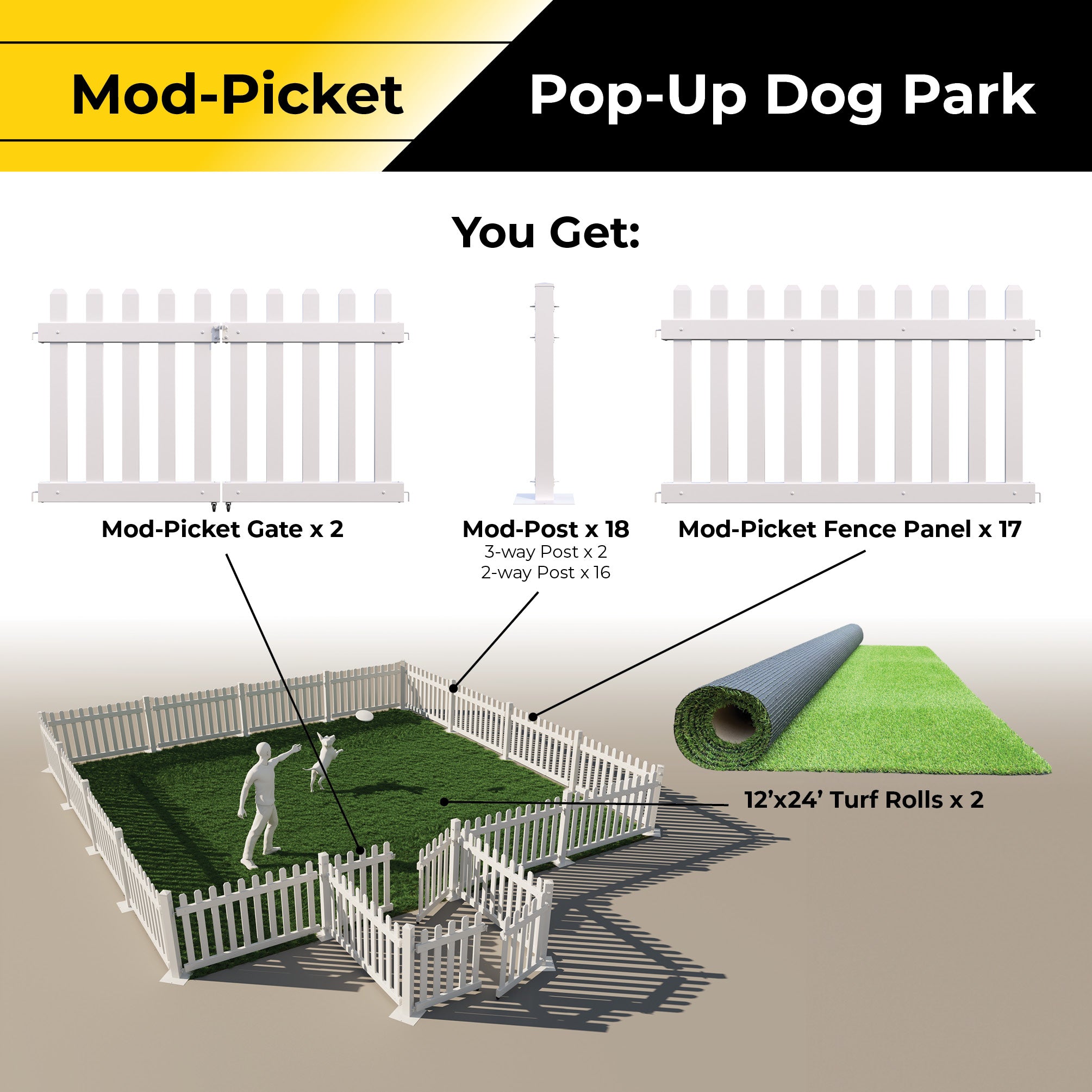 Mod-Fence Pop-Up Dog Fence Park Kit | 24'x24' – Mod-Fence Systems